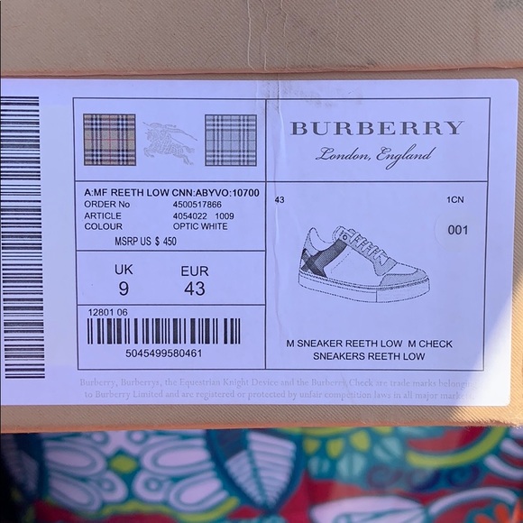 Burberry | Shoes | Burberry Sneakers Reeth Low Optic White | Poshmark